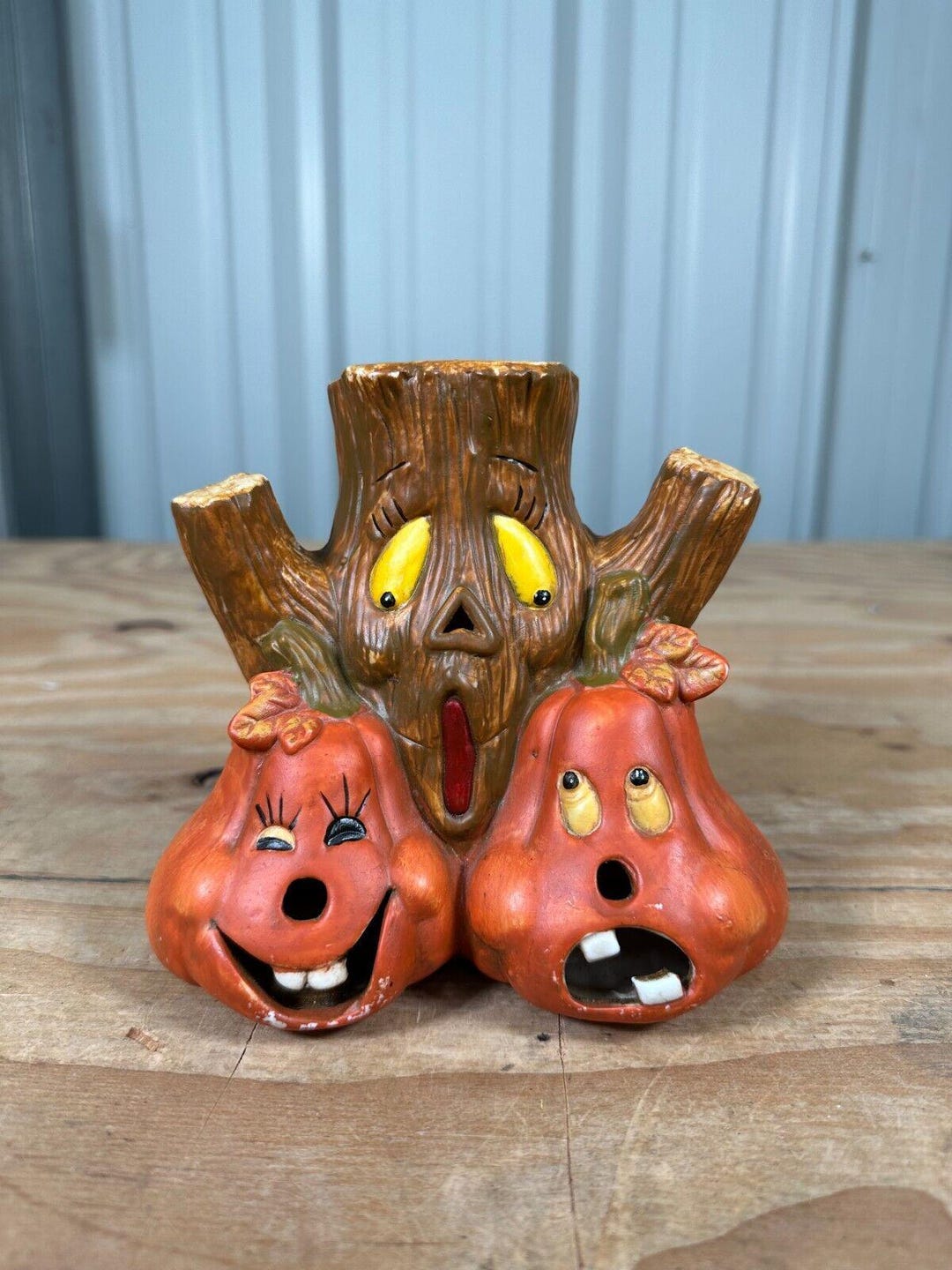 Vintage Halloween Ceramic Spooky Tree & Jack O Lantern Tealight Candle ...