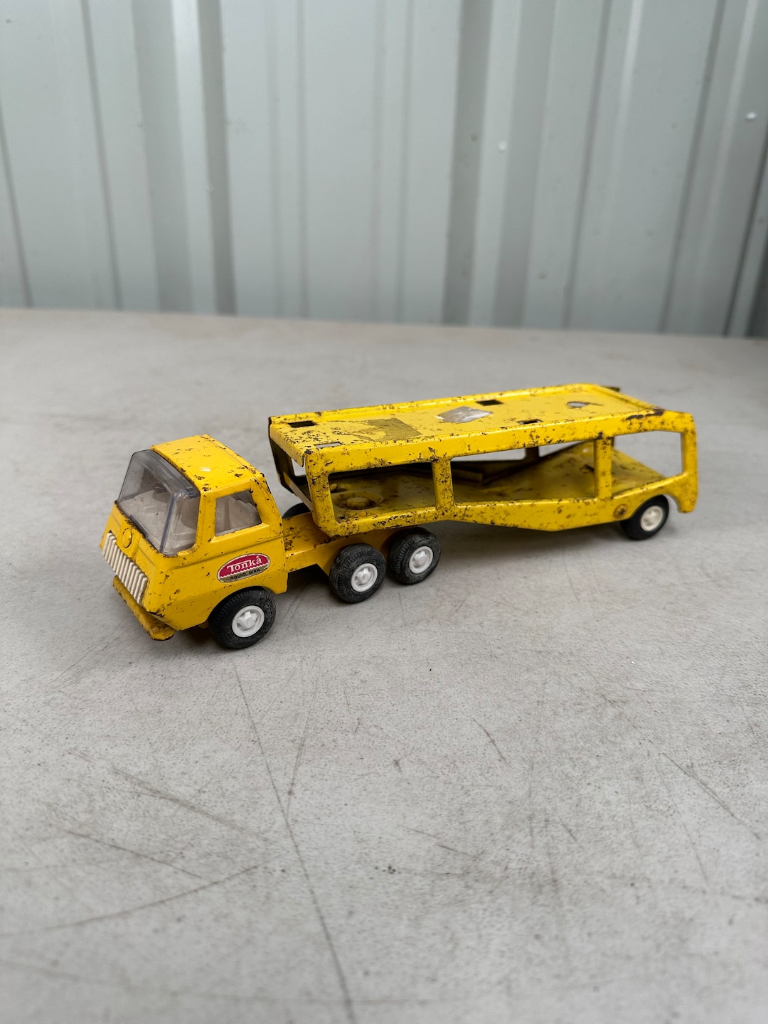 Vintage Tonka Mini Car Carrier Transporter Hauler Yellow Pressed Steel ...