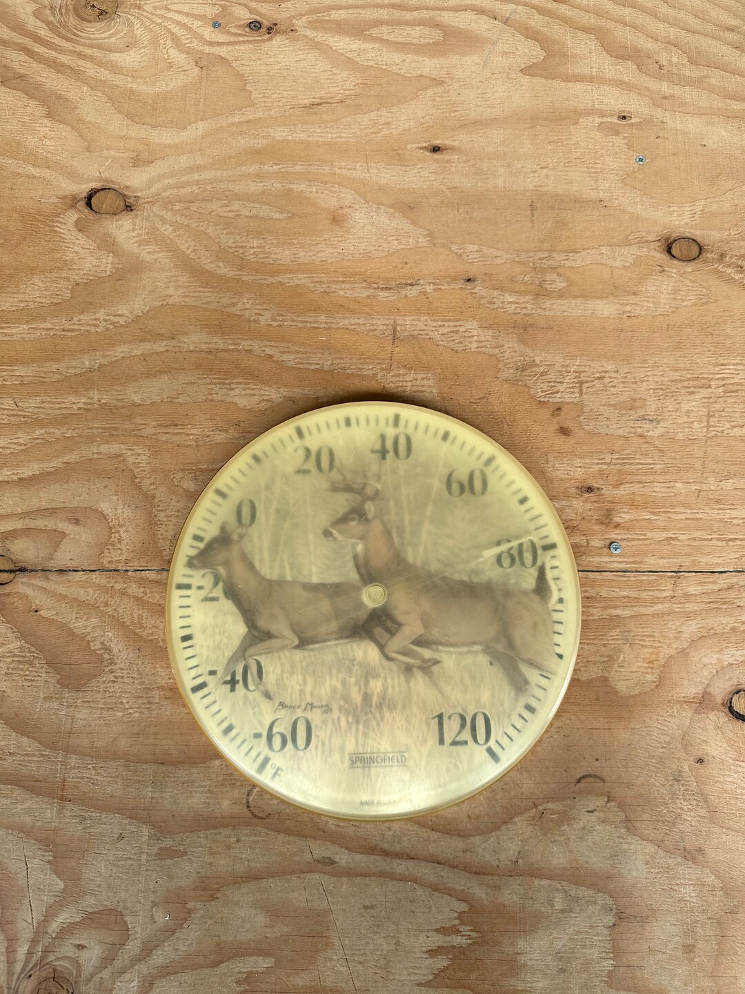 Vintage Springfield Outdoor Round Thermometer Running Deer Plastic 12 ...
