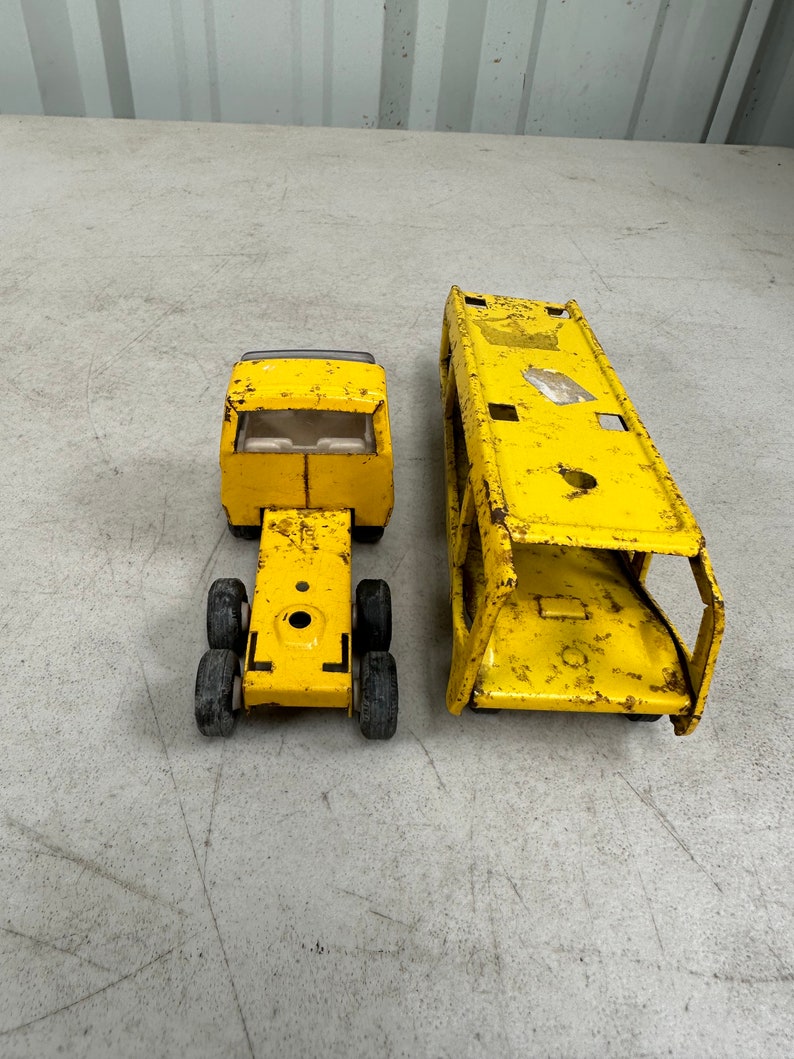 Vintage Tonka Mini Car Carrier Transporter Hauler Yellow Pressed Steel ...