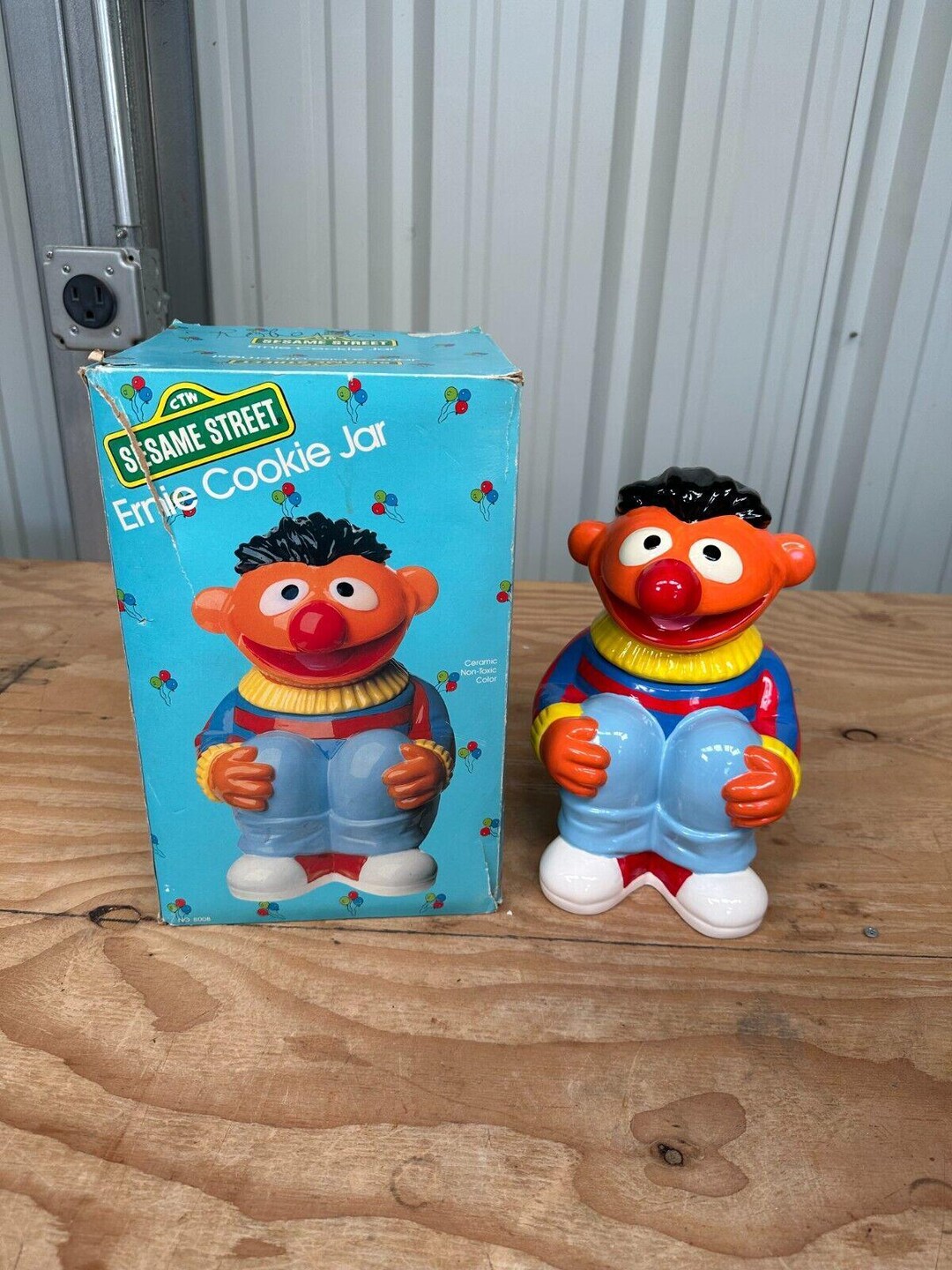 Vintage 1986 Sesame Street Ernie Cookie Jar Ceramic in Box Muppets Inc ...