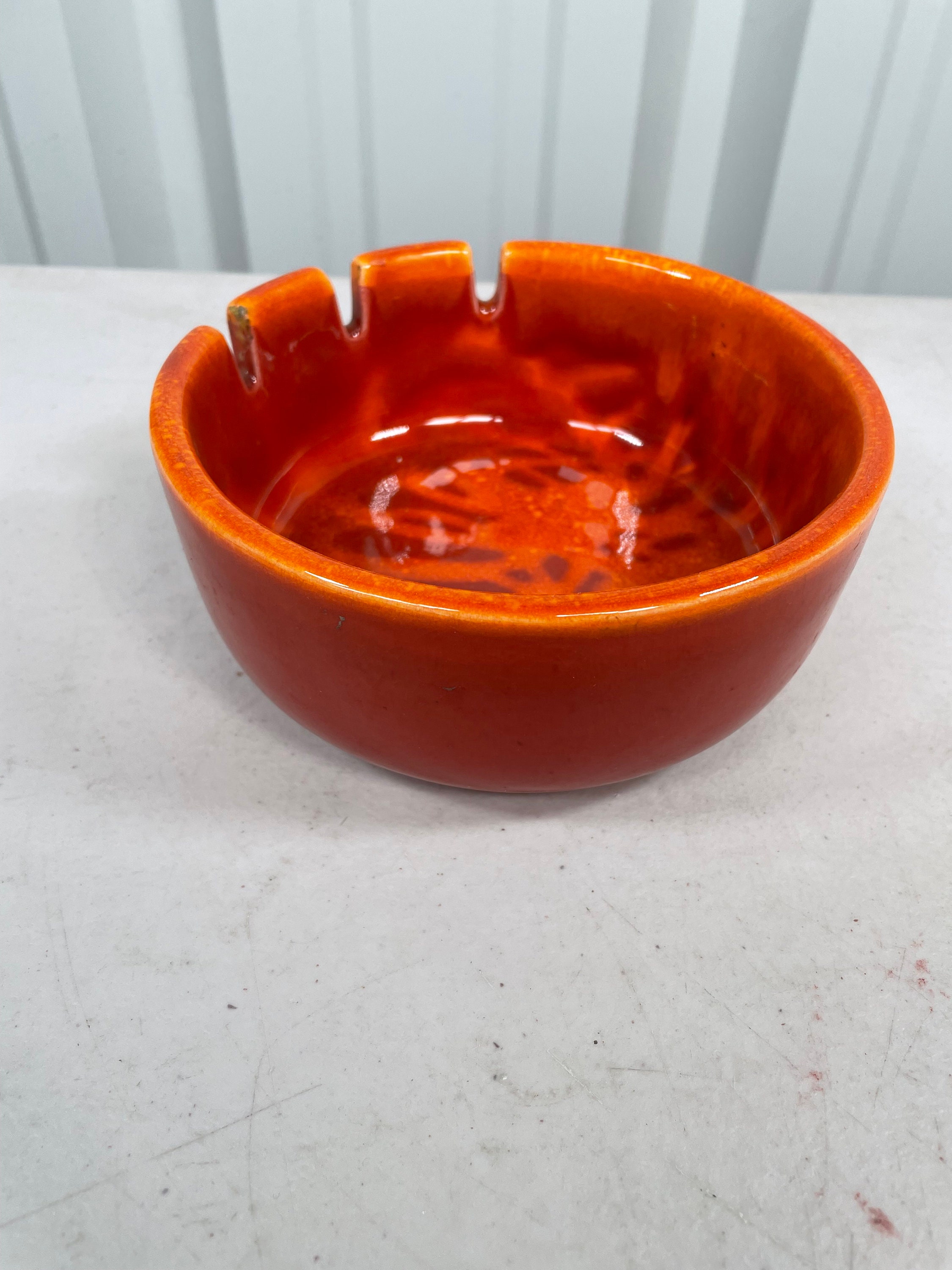 Vintage Mid Century Modern Orange Ceramic Ashtray Round 1970s - Etsy