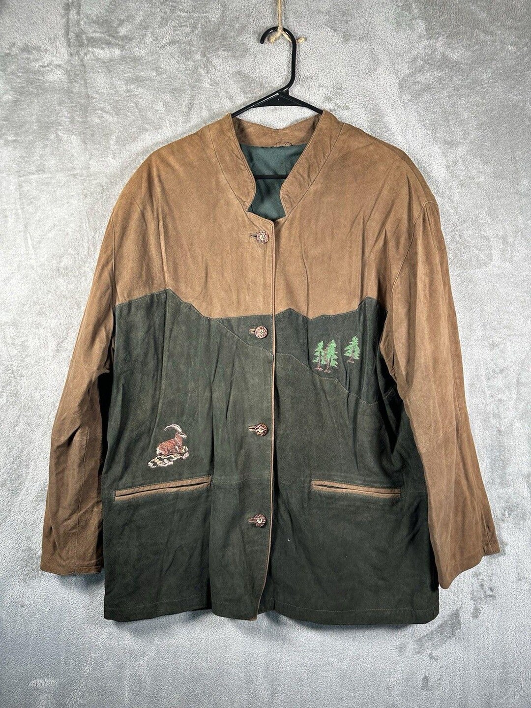 Vintage Leather Men's Hunting Coat Jacket Embroidered Animals Forest ...
