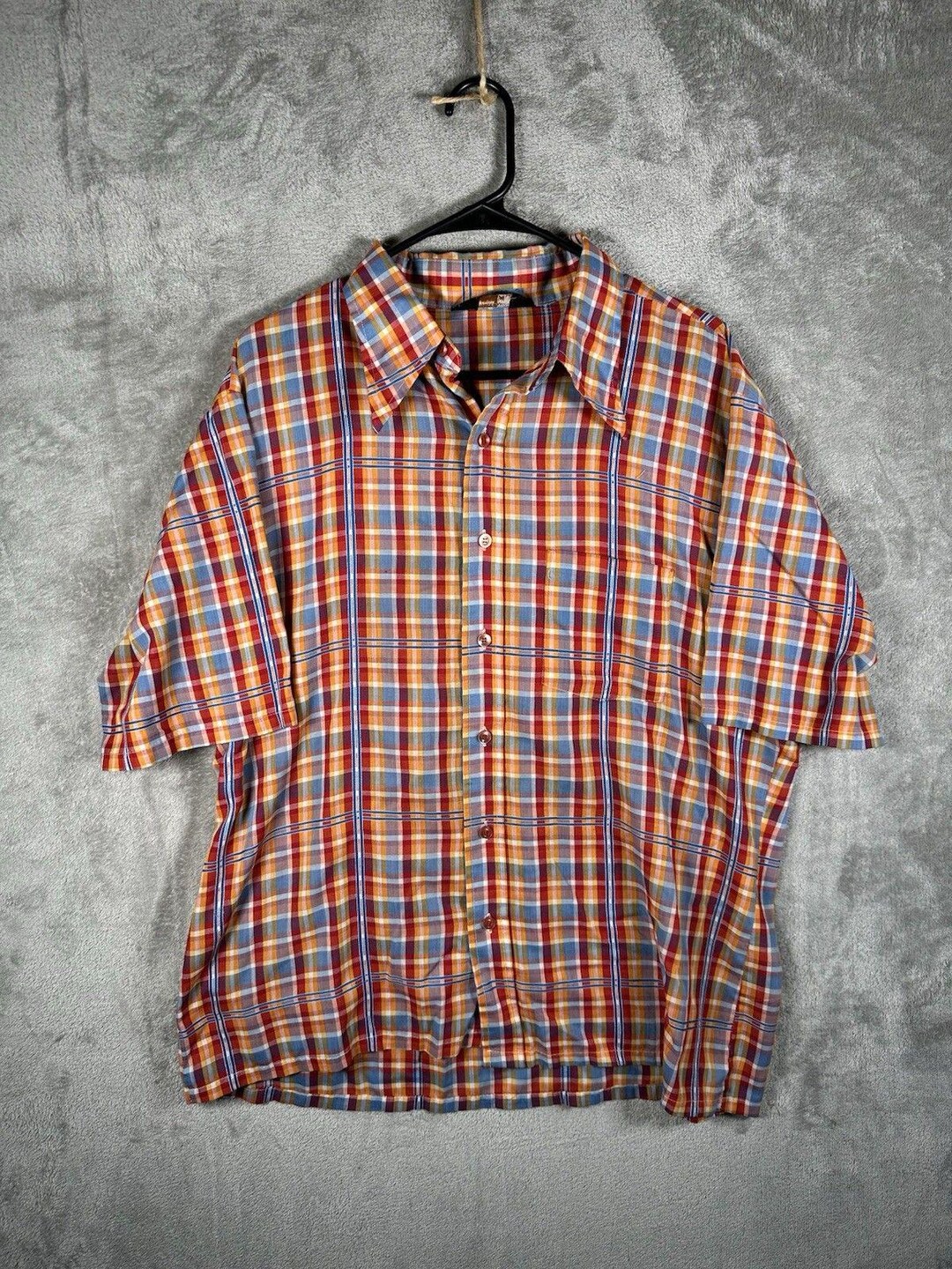 Vintage JC Penny Plaid Short Sleeve Button up Shirt Men's XL 1970s Red ...
