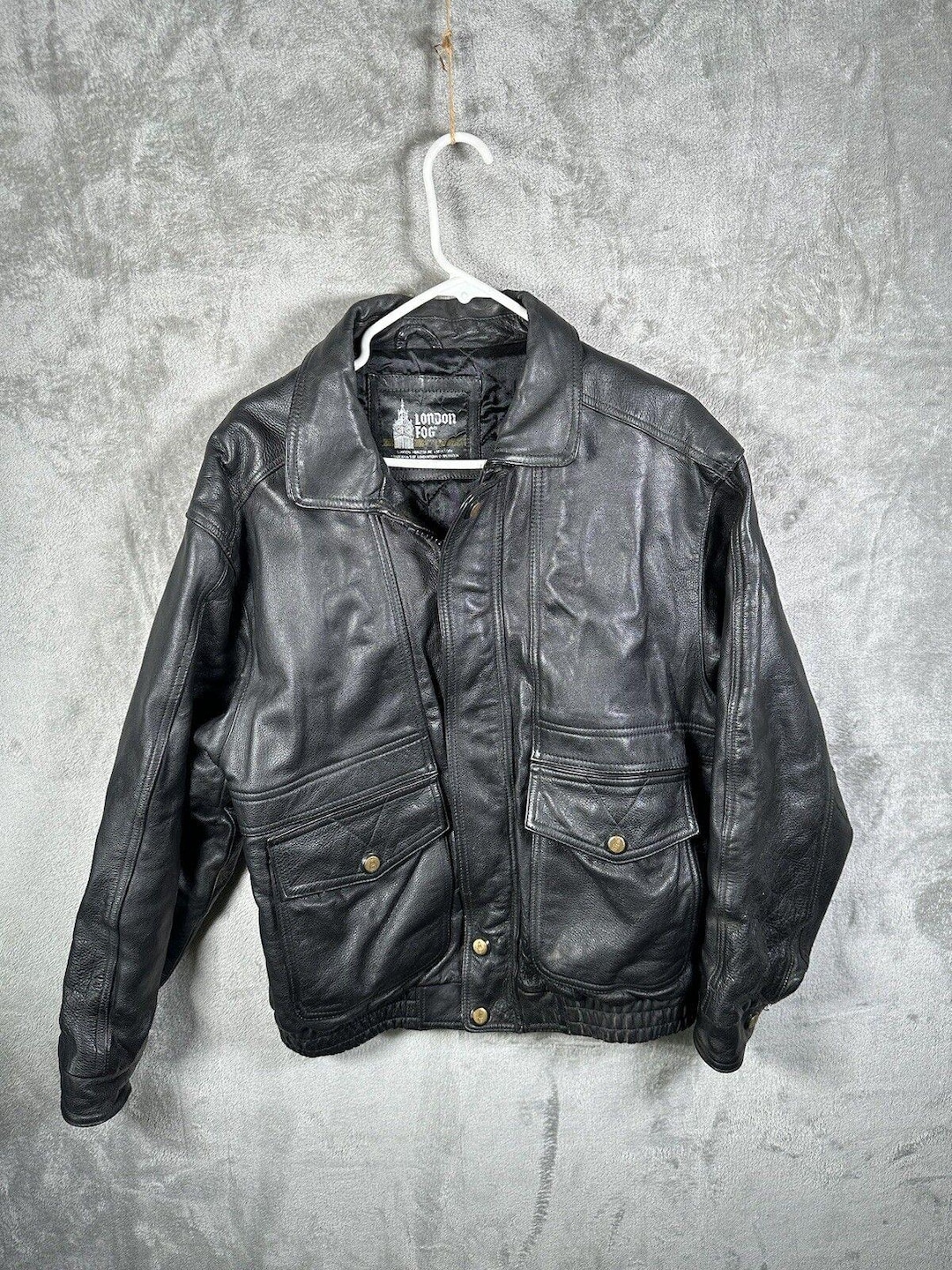 Vintage London Fog Leather Jacket Chore Coat Black Mens Size Large ...