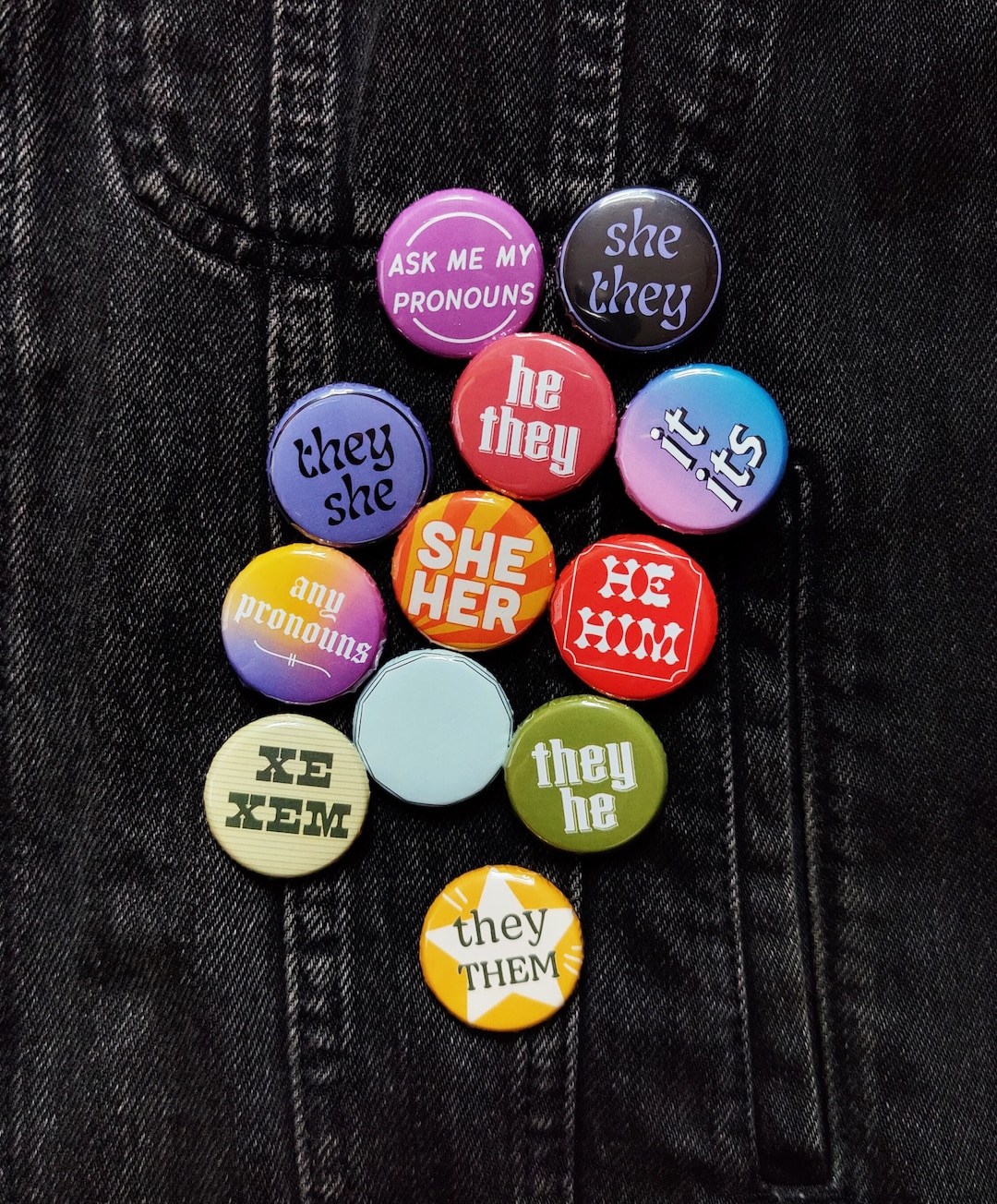 Pronoun Pin Badges She Her He Him They Them Nonbinary Trans Queer Ally Neopronouns Xe Xem It Its ...