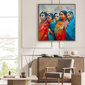 Bengali Women Art, Saree Wall Print, Vibrant Indian Painting, Cultural ...