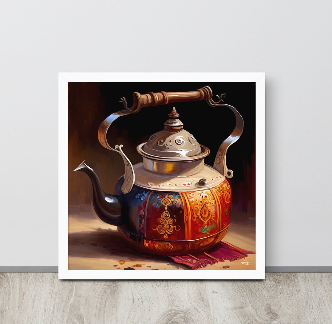 Colorful Indian Tea Kettle Art Vibrant Minimalist Canvas Wall Art for ...