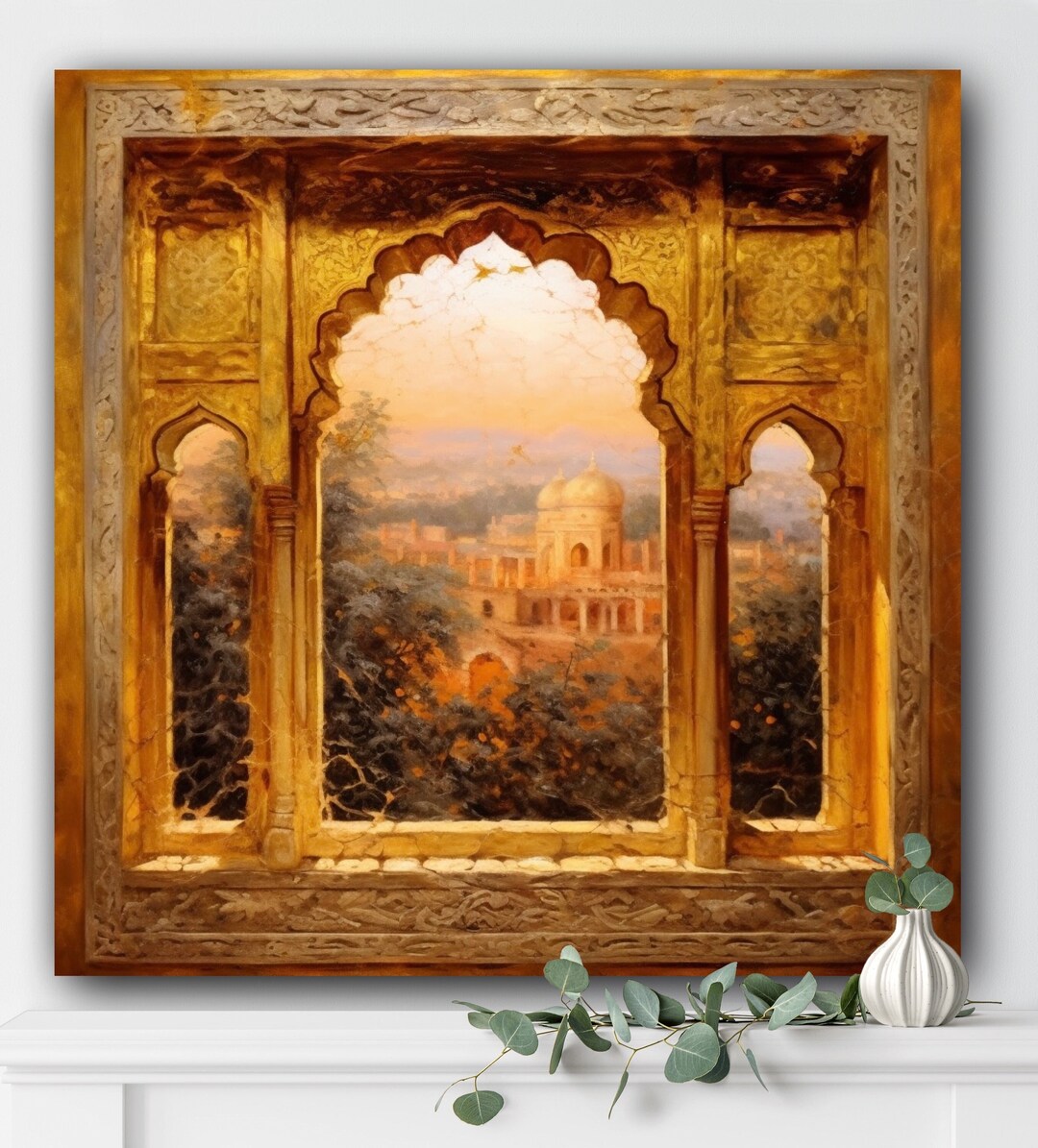 Gold Wall Art Jharoka Indian Painting Desi Art Oil Canvas Indian Wall ...