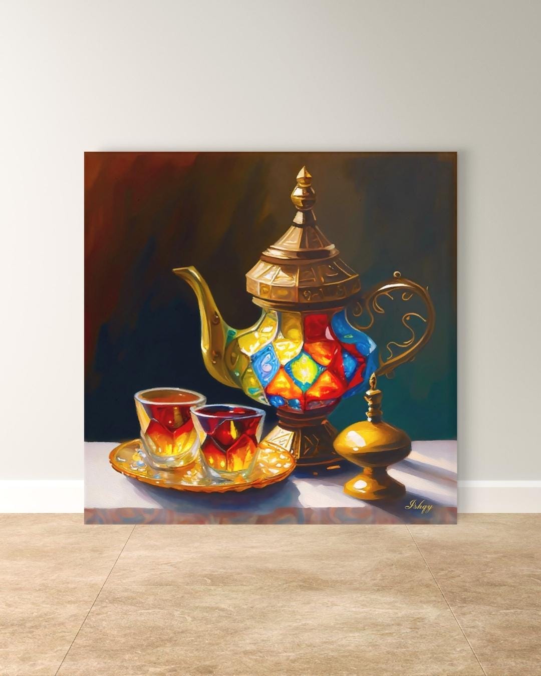 Turkish Tea Wall Art, Colorful Teapot Canvas Print, Middle Eastern Home ...