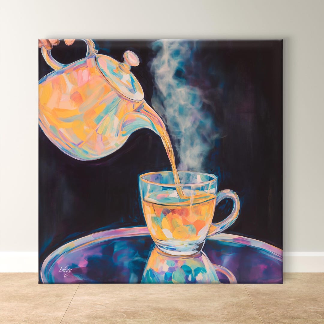 Tea Pouring Wall Art, Modern Teapot Print for Kitchen, Cozy Cafe Decor ...