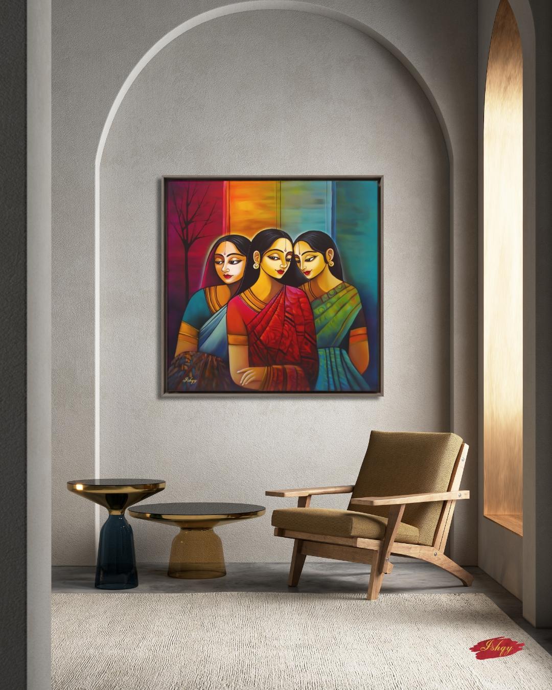 Indian Wall Art Canvas Print, Sari Women Painting, Bengali Sisterhood ...