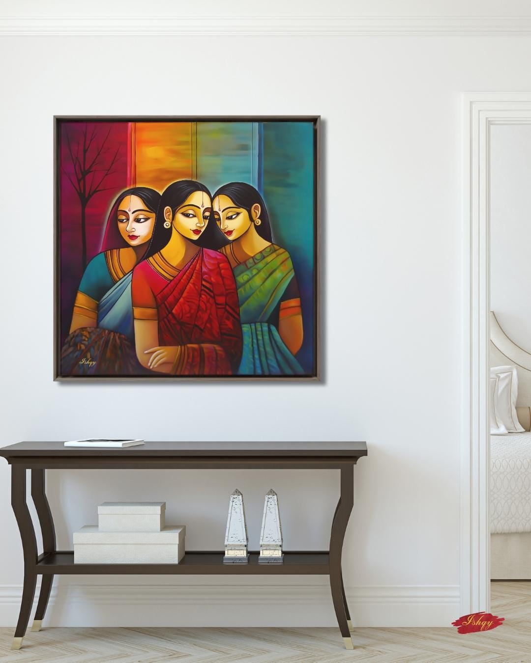 Indian Wall Art Canvas Print, Sari Women Painting, Bengali Sisterhood ...