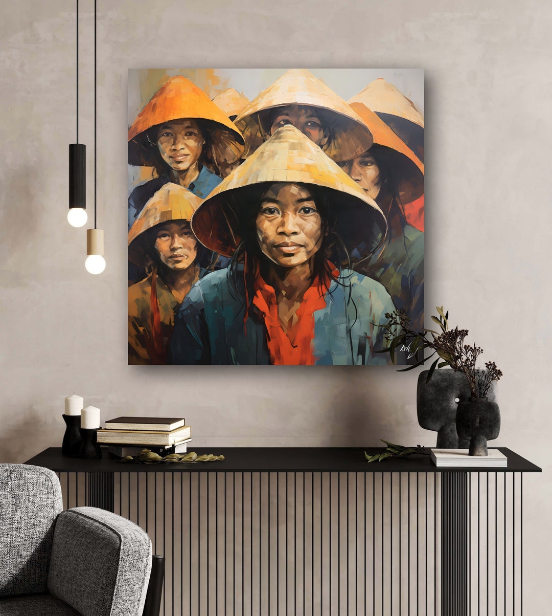 Vietnamese Farmers Art Print Asian Rural Landscape, Traditional Canvas ...