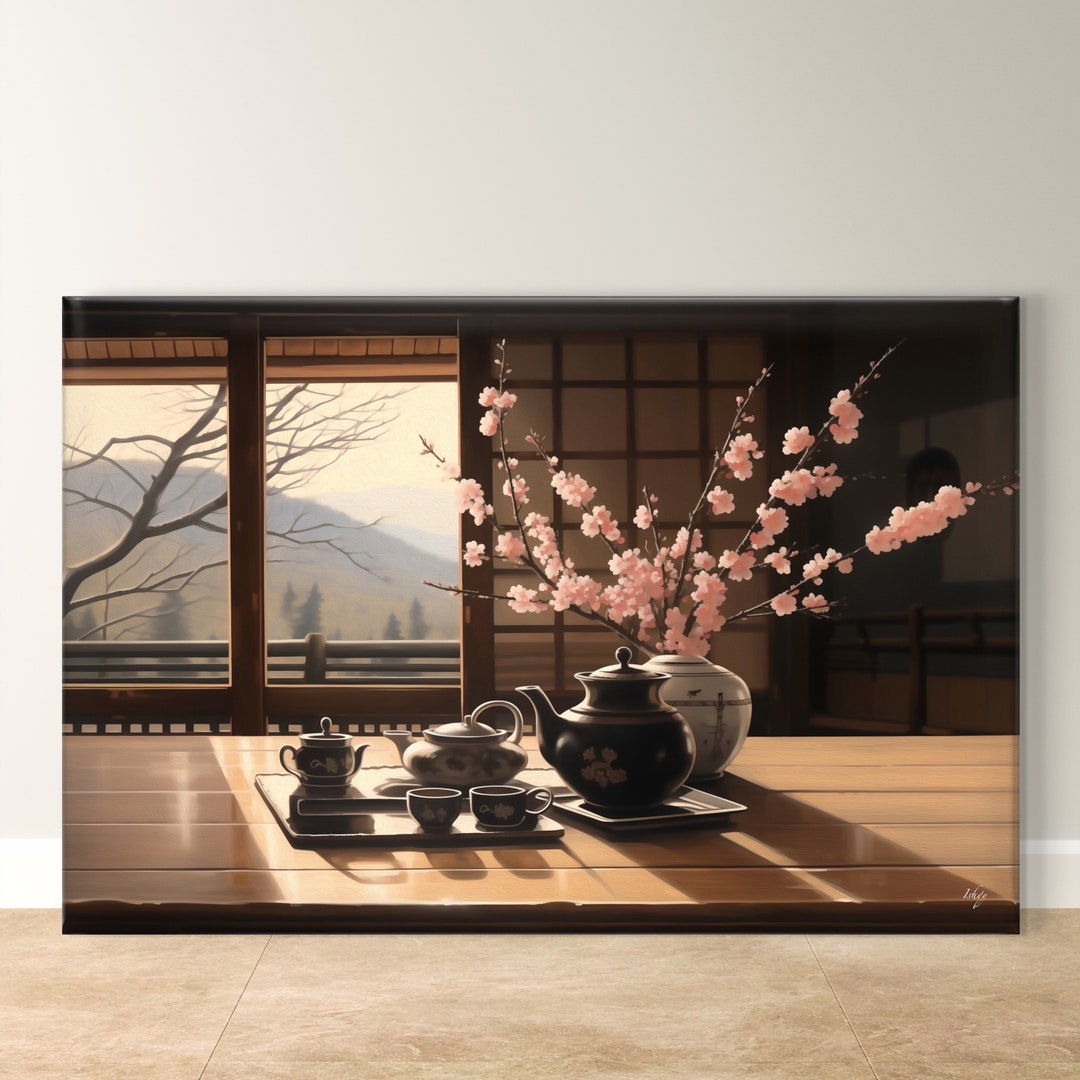 Japanese Tea Art, Framed Tea Ceremony Decor, Vibrant Cultural Wall Art ...