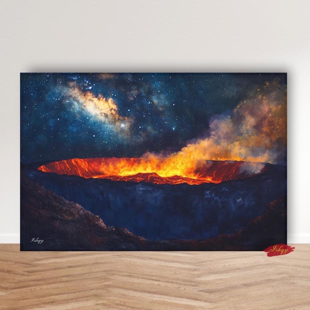 Halemaʻumaʻu Crater Art, Hawaii Volcano Canvas - Fiery Lava Landscape ...