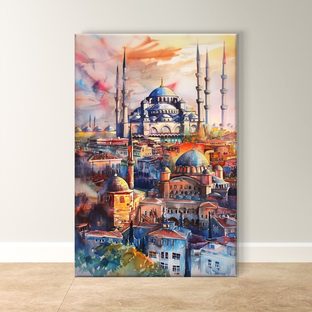 Istanbul Skyline Art, Turkish Decor Gift Vibrant City Print, Framed ...
