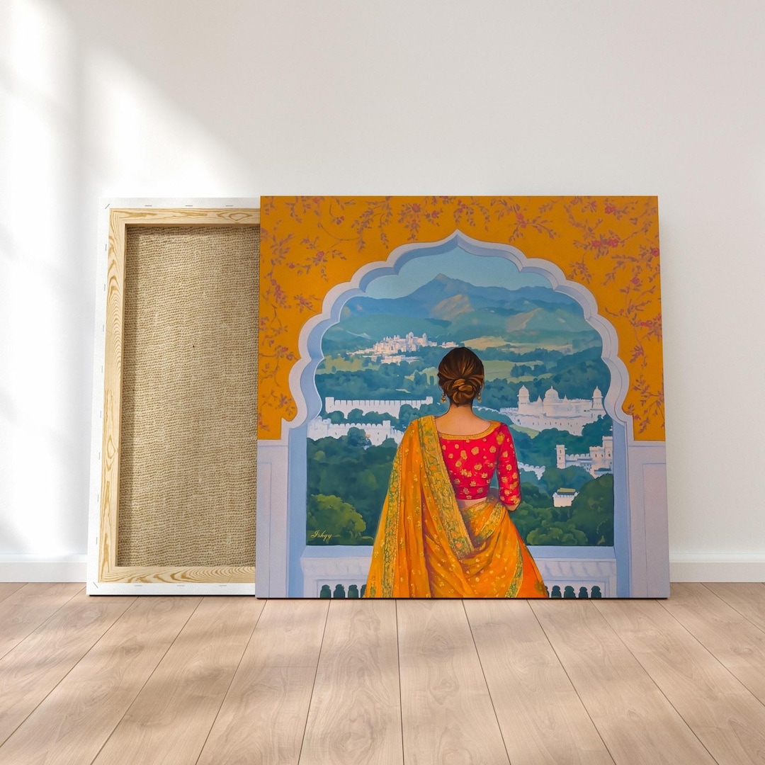 Rajasthan Palace View Indian Woman Wall Art Print, Canvas, Framed ...