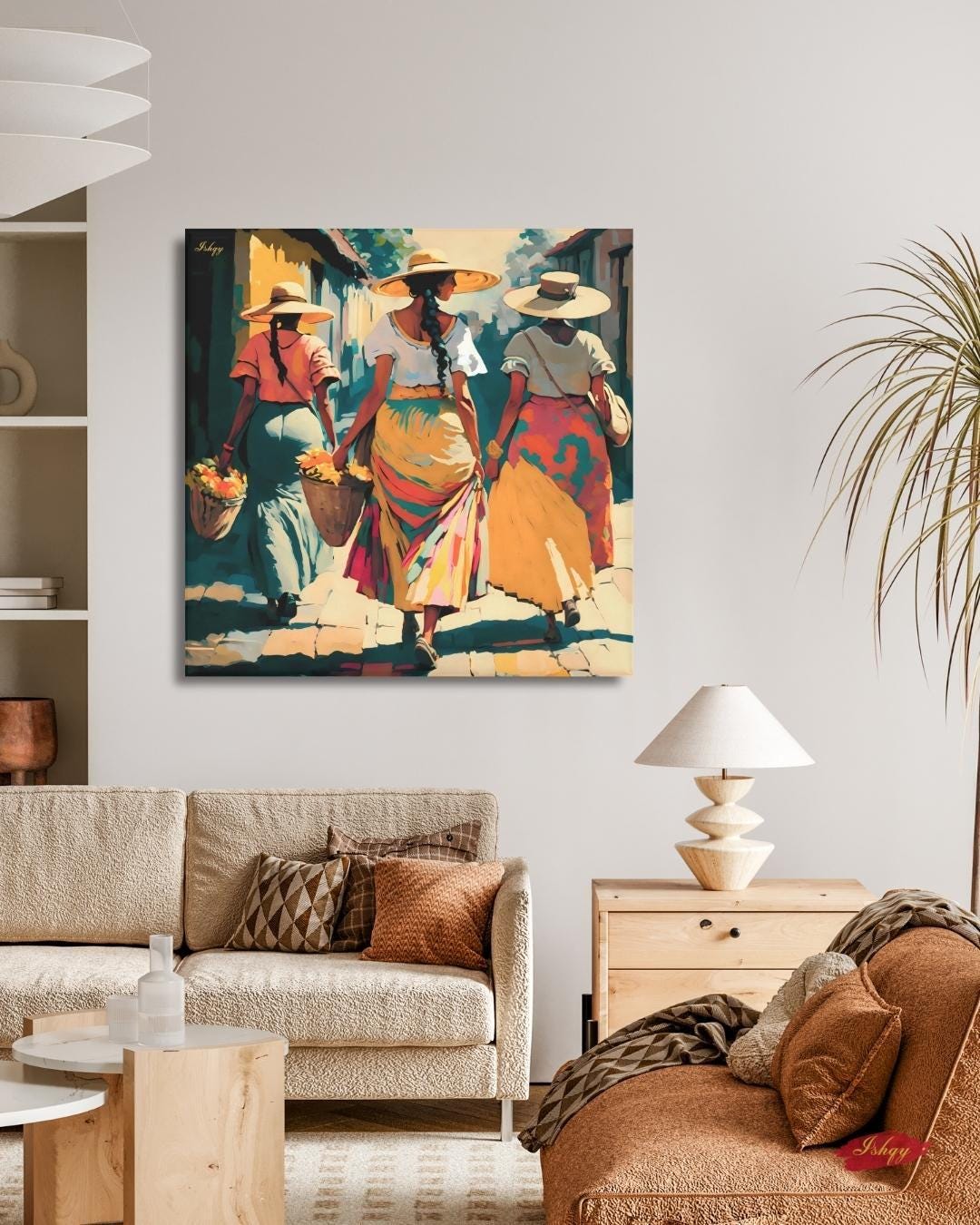 Colombian Women Wall Art - Vibrant Ethnic Print, Framed Canvas, Modern ...
