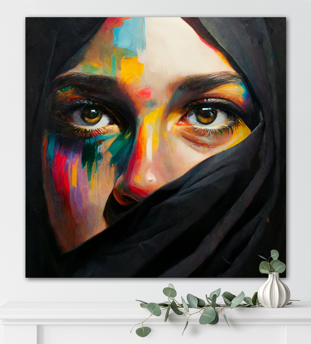 Eclectic Islamic Art Woman Portrait Wall Art, Canvas Oil Painting Print ...