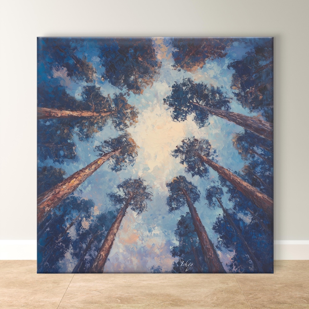 Tall Trees Art, Forest Canopy Decor, Serene Nature Landscape, Woodland ...