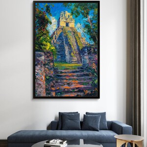 Mayan Temple Art, Tikal Wall Decor, Jungle Ruins Print, Framed Mayan ...