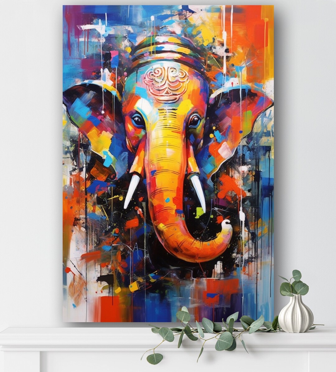 Abstract Ganesha Painting Print on Framed Canvas Large Ganpati Wall Art ...