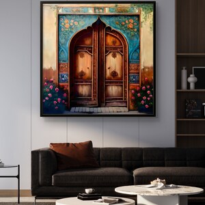 Iranian Door Painting Print Framed Canvas, Colorful Irani Wall Art ...