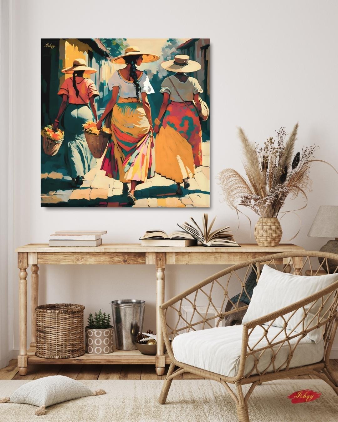 Colombian Women Wall Art - Vibrant Ethnic Print, Framed Canvas, Modern ...