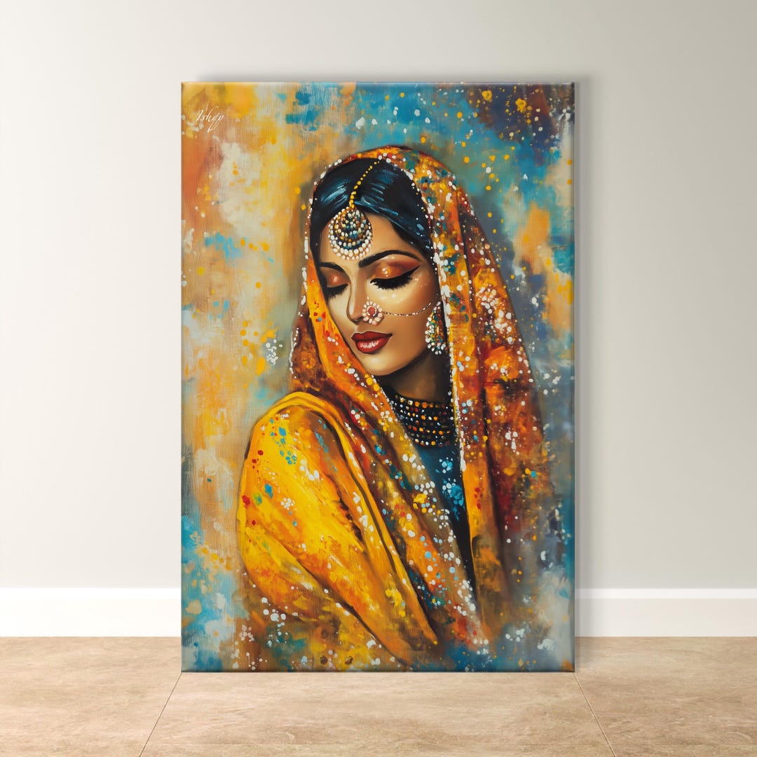 Punjabi Woman Art, Phulkari Wall Art Framed Canvas, Indian Cultural ...