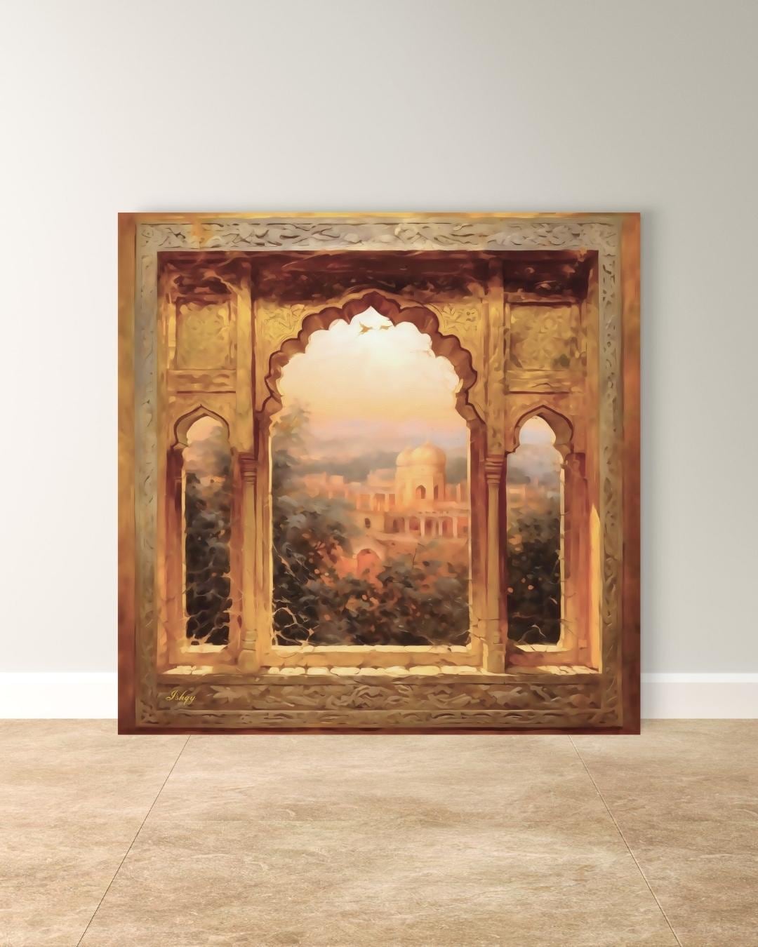 Golden Jharokha Wall Art, Indian Palace Window Canvas - Royal ...