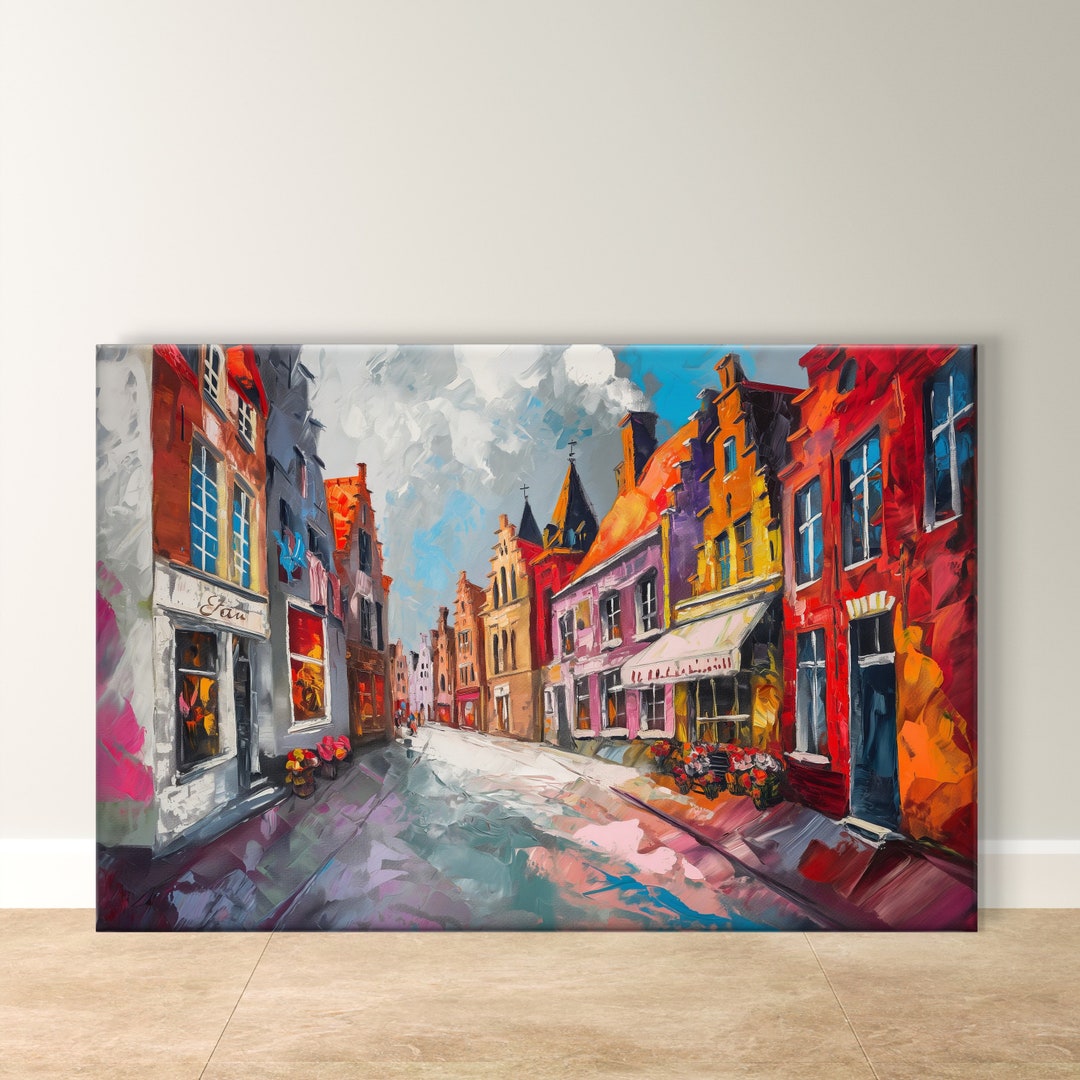 Bruges Street Art, Belgium Decor Gift European City Print, Colorful ...