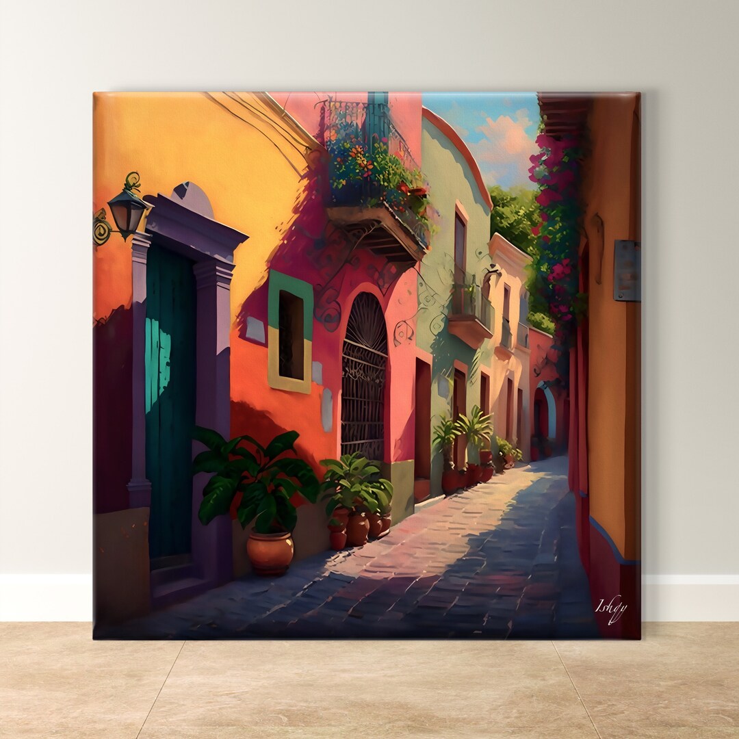 Mexican Street Art, Rustic Alleyway Decor, Vibrant Village Print ...