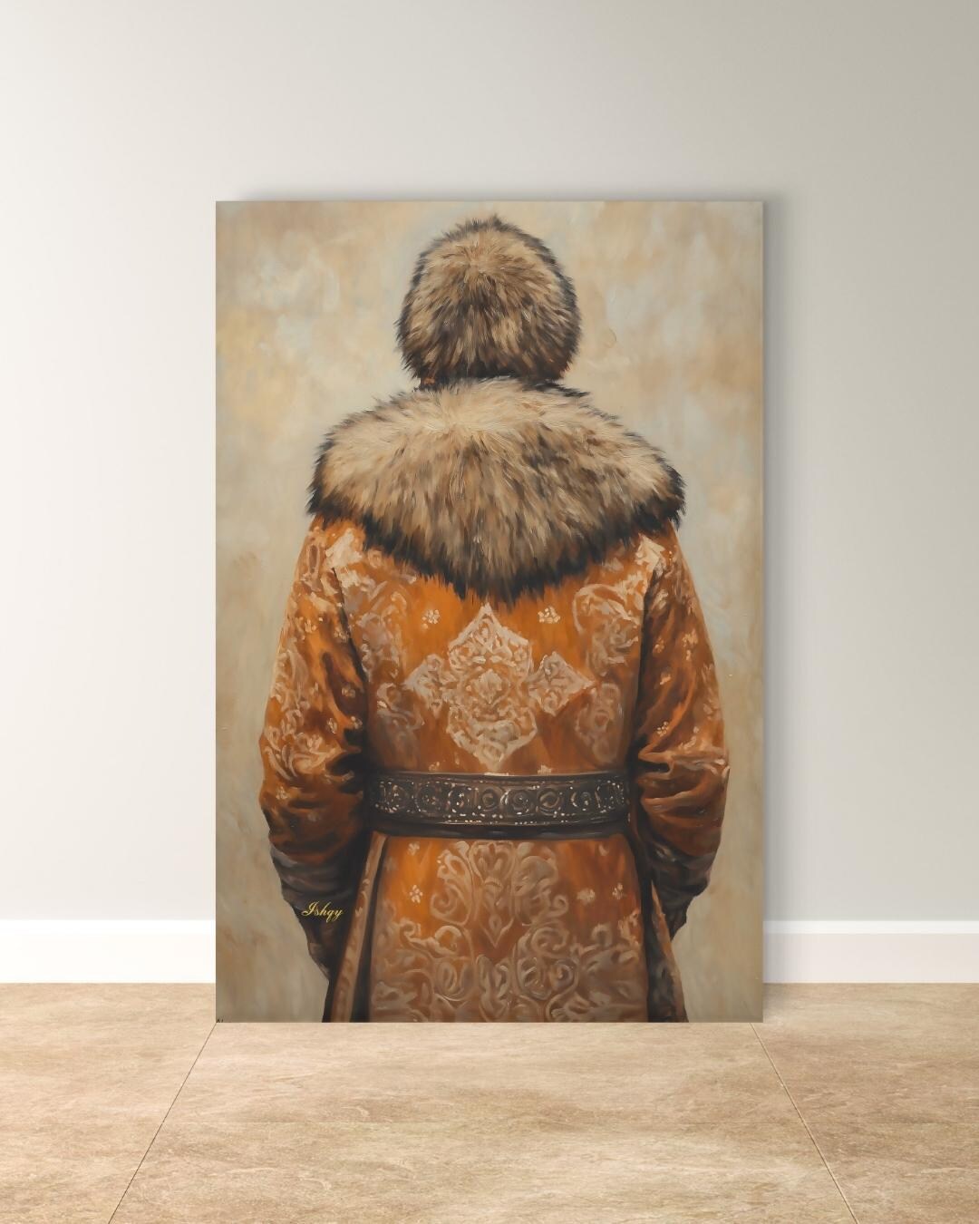 Mongolian Man Wall Art, Nomadic Portrait Canvas Painting, Traditional ...