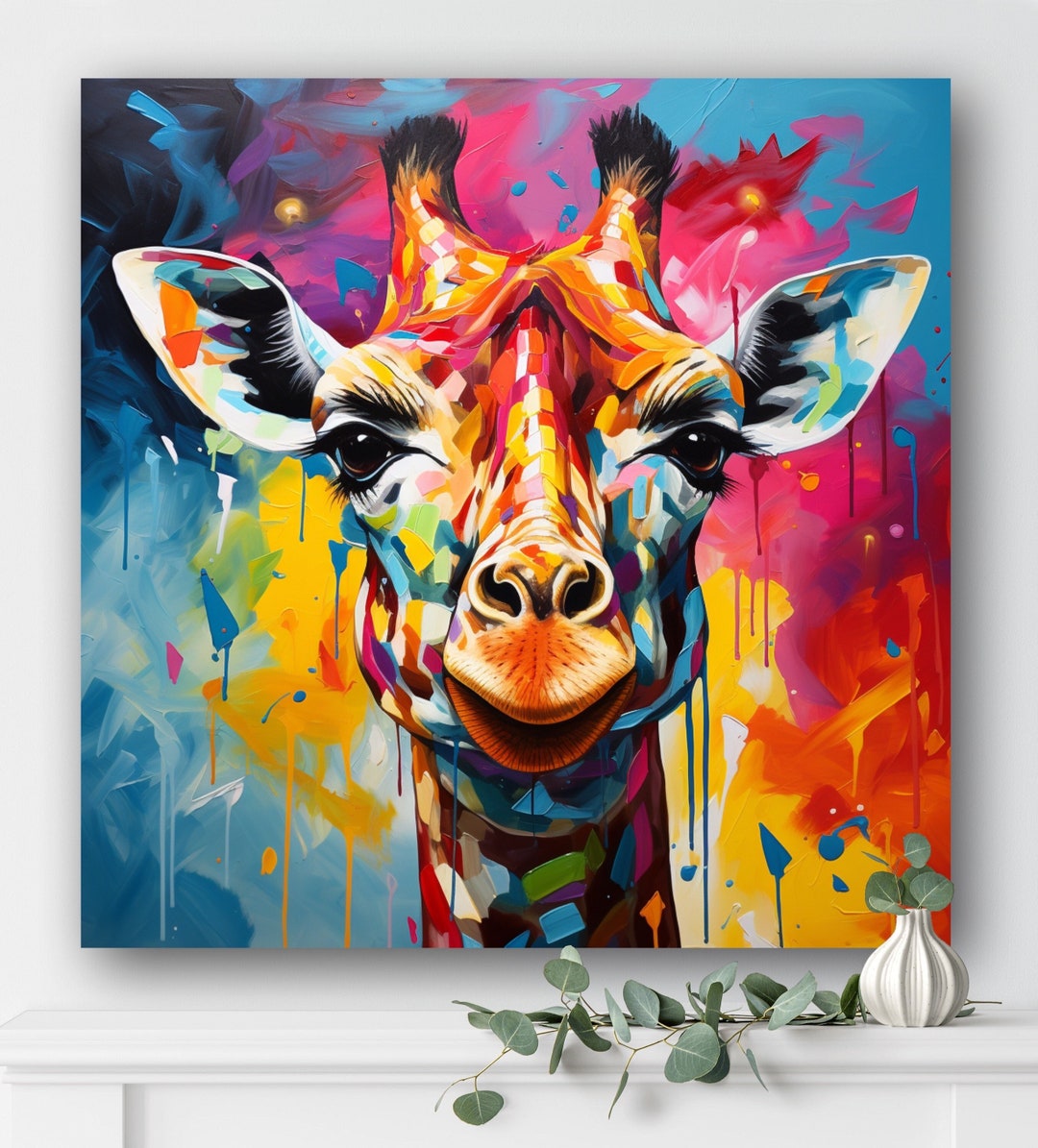 Colorful Giraffe Abstract Art Canvas Wall Art Nursery and Kids Room ...