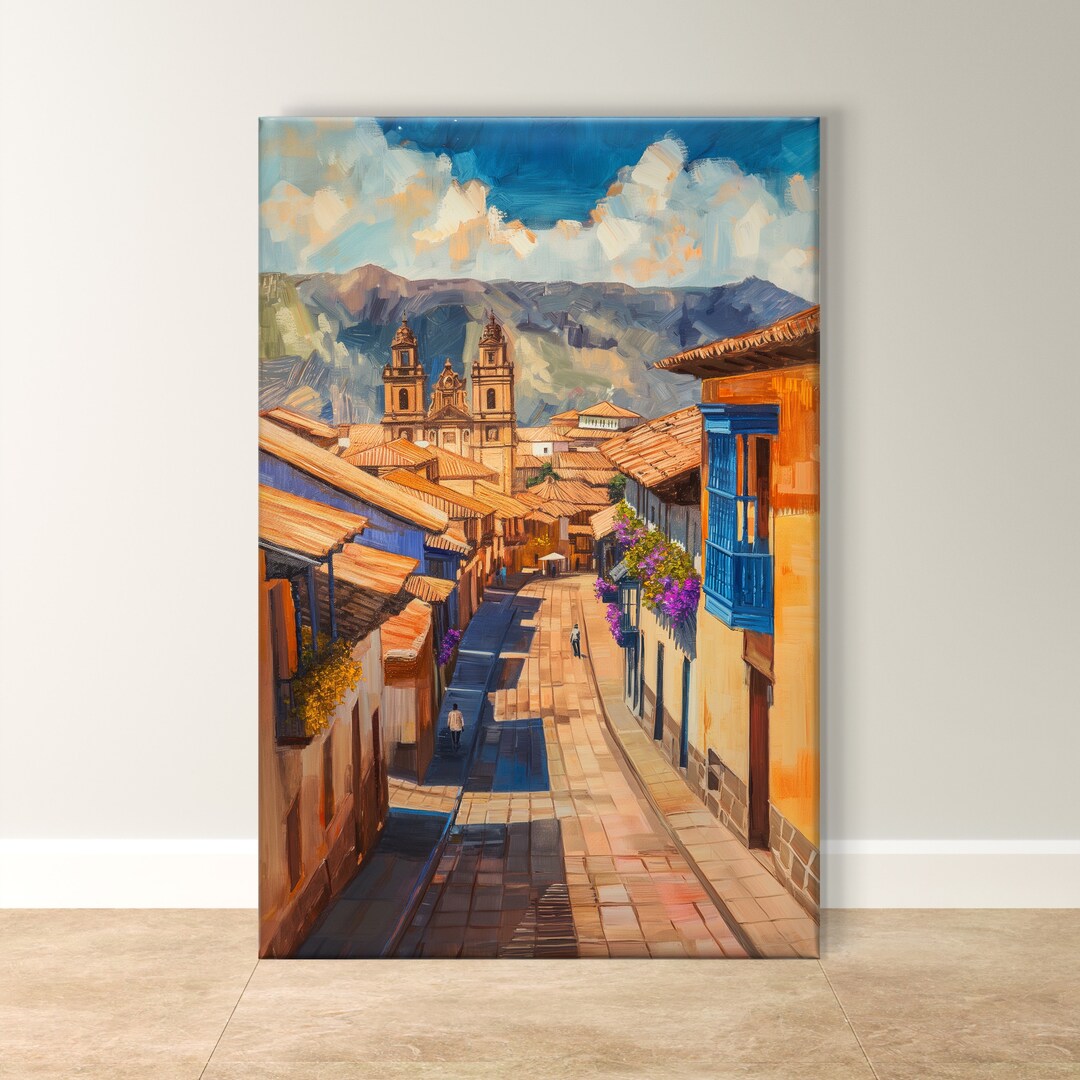 Cuzco Wall Art, Peru Street Scene Canvas - Colonial Architecture Print ...