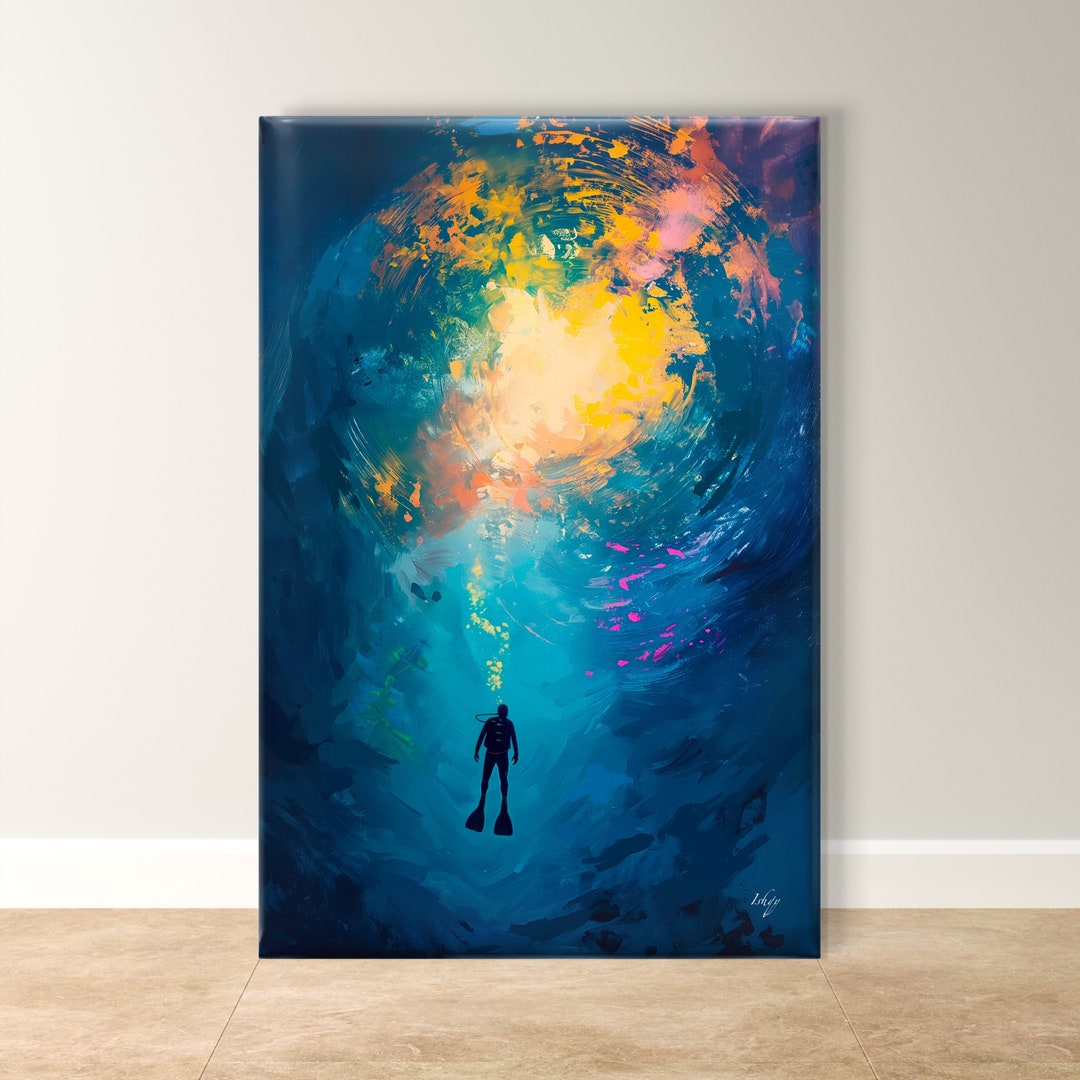 Scuba Diving Underwater Painting Print Vibrant Marine Life Canvas Wall ...