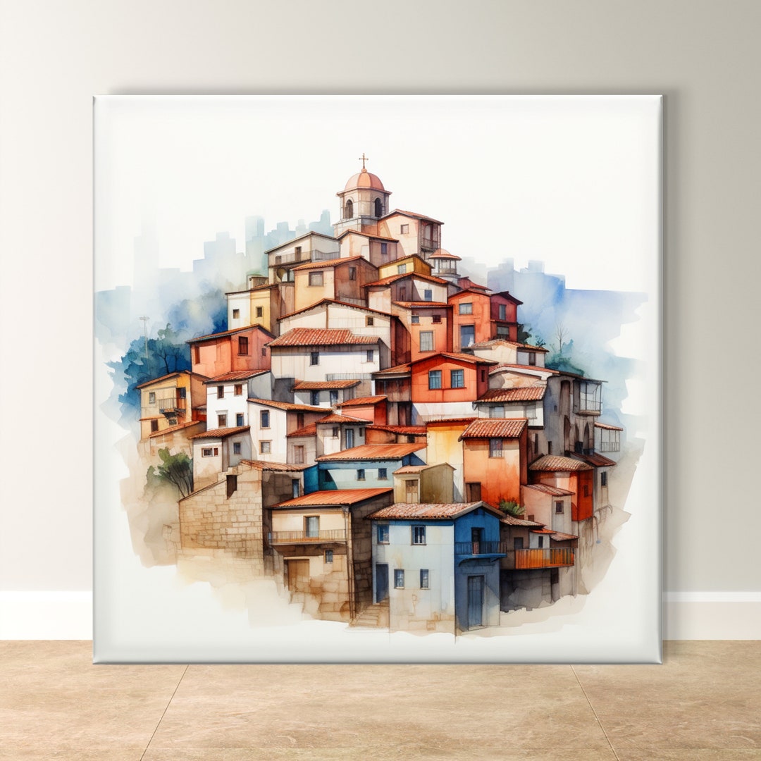 Cuzco Wall Art, Peru Canvas, Watercolor Painting Print, Framed Cultural ...