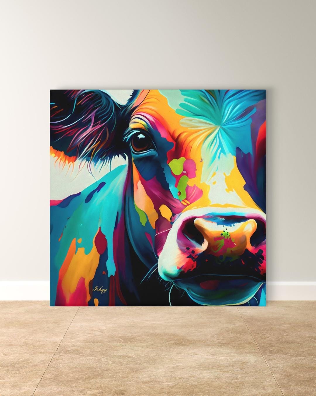 Cow Wall Art Canvas Print, Colorful Pop Art Cow Painting, Modern ...