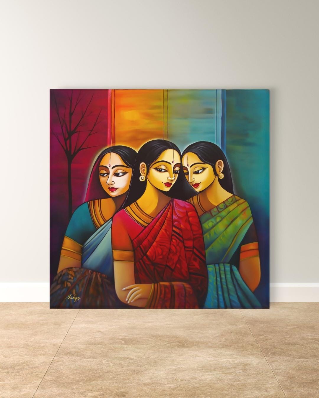 Indian Wall Art Canvas Print, Sari Women Painting, Bengali Sisterhood ...