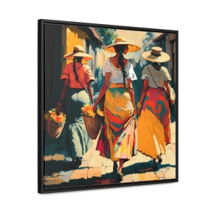 Colombian Women Painting Print Framed Canvas, Vibrant Wall Art, Modern ...