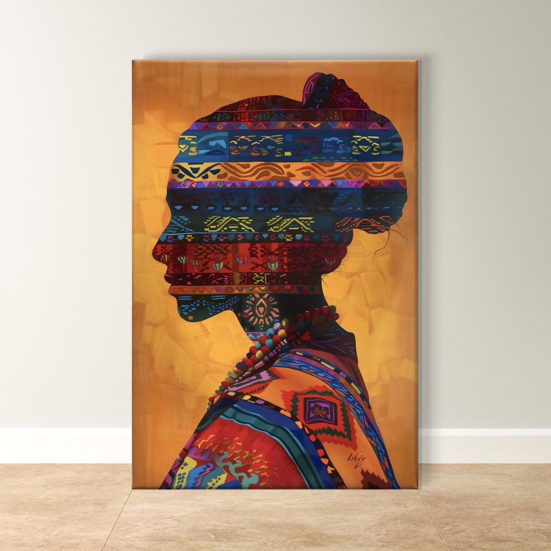 Peruvian Woman Art on Framed Canvas - Inca Pattern Ethnic Artwork ...