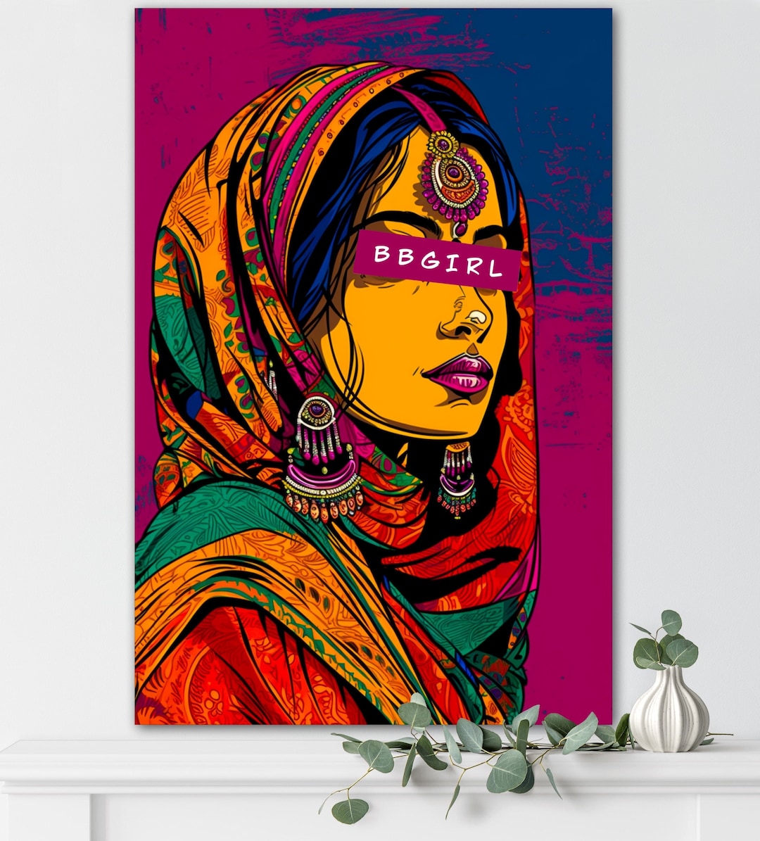 Pop Art Indian Girl Canvas Wall Art Gift for Her Dorm Decor Desi Art ...