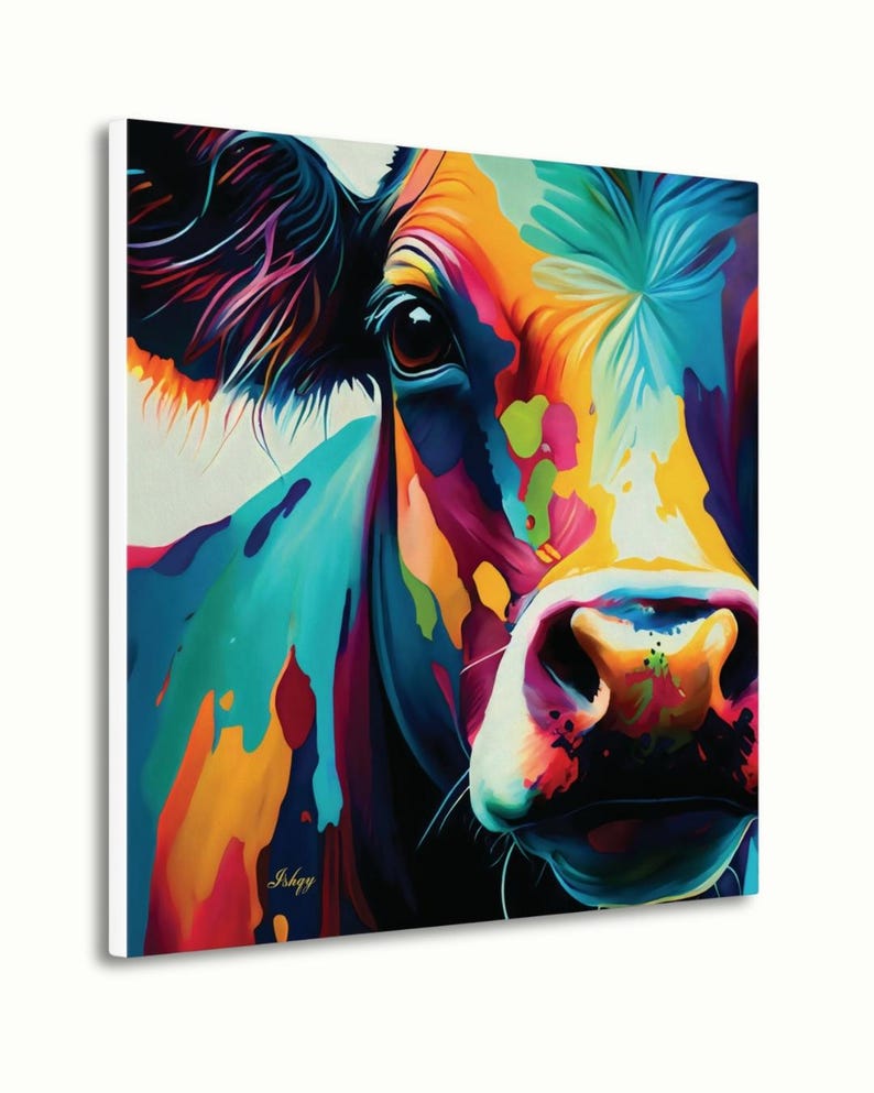 Cow Wall Art Canvas Print, Colorful Pop Art Cow Painting, Modern ...