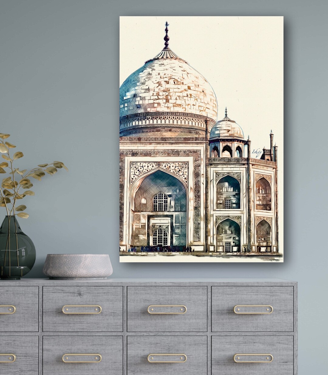 Taj Mahal Line Art on Canvas Minimalist Indian Decor Pen - Etsy