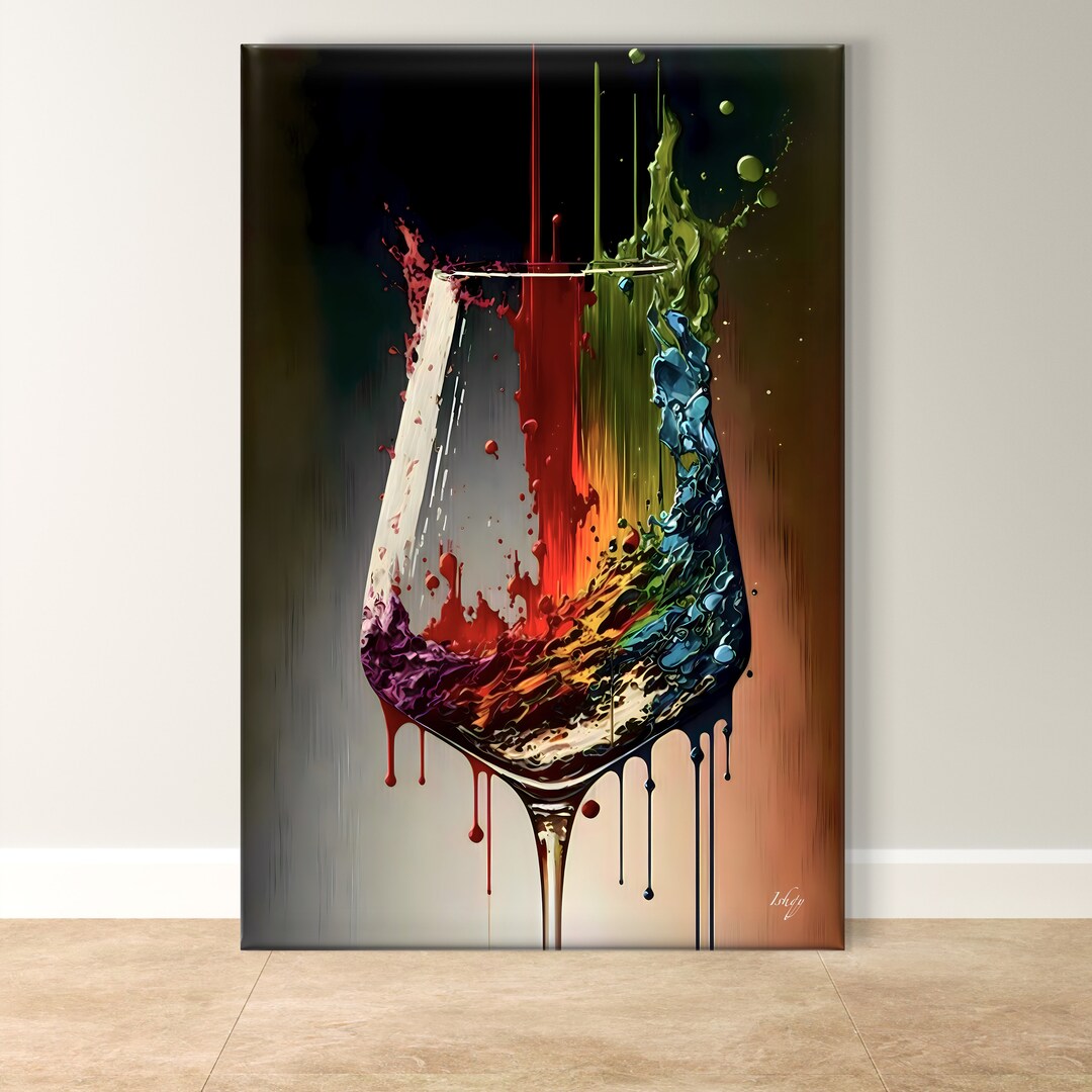 Colorful Wine Glass Painting Print | Canvas Art Prints | Wine Lover ...