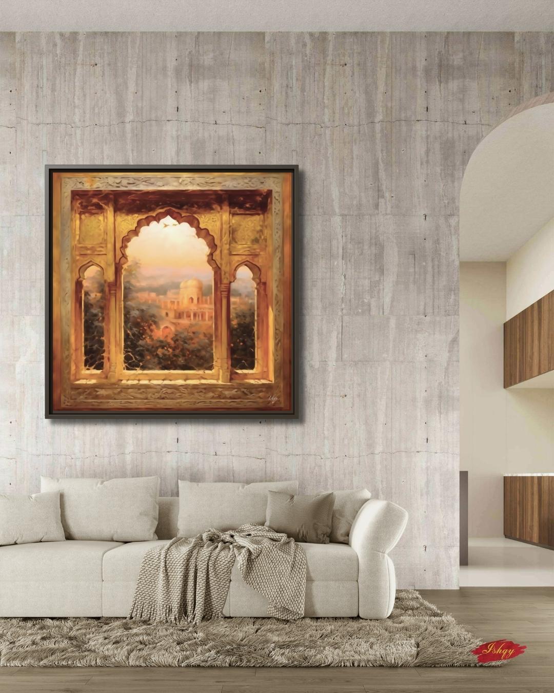 Golden Jharokha Wall Art, Indian Palace Window Canvas - Royal ...