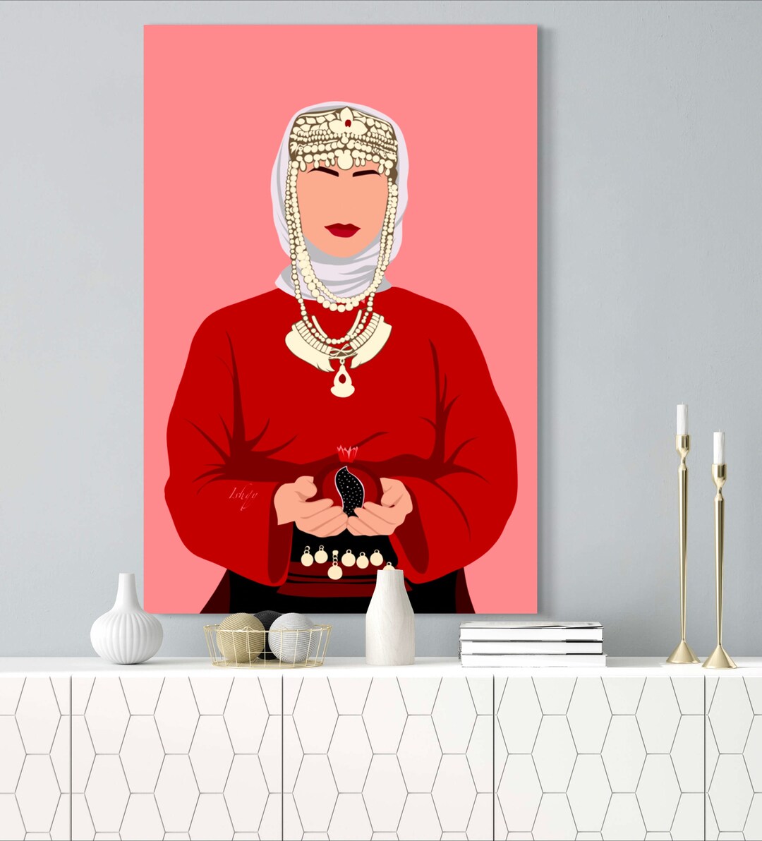 Armenian Woman Art Print on Canvas Minimalist Ethnic Wall Decor, Unique ...