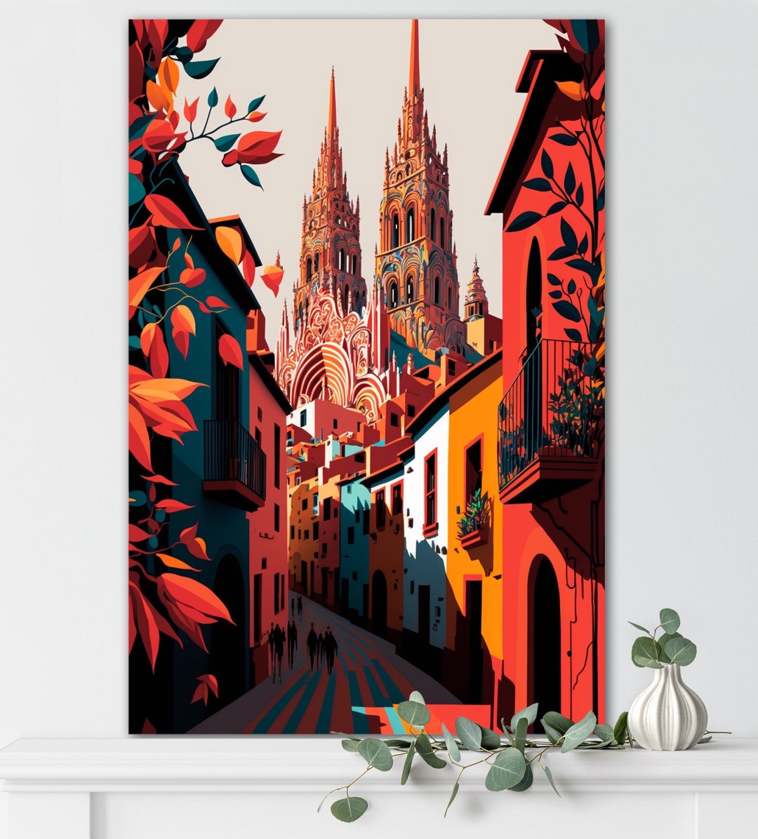 Mexican Art Illustration on Framed Canvas San Miguel De Allende Art ...