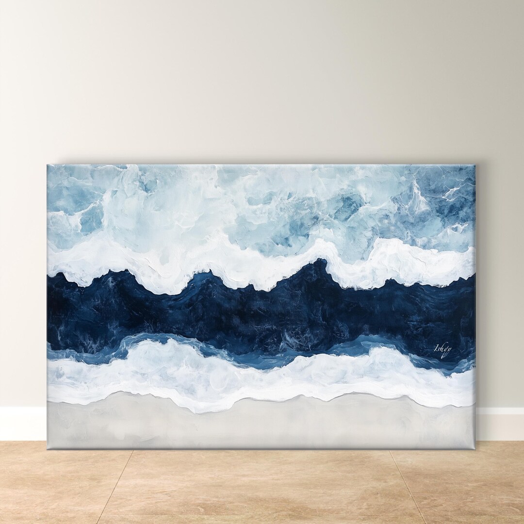 Ocean Wave Wall Art, Coastal Decor Gift Abstract Sea Print, Beach Canvas, Nautical Home Decor ...